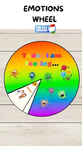 Emotions Wheel for Kids, Printable Feelings Spinner, Emotional Regulation,
