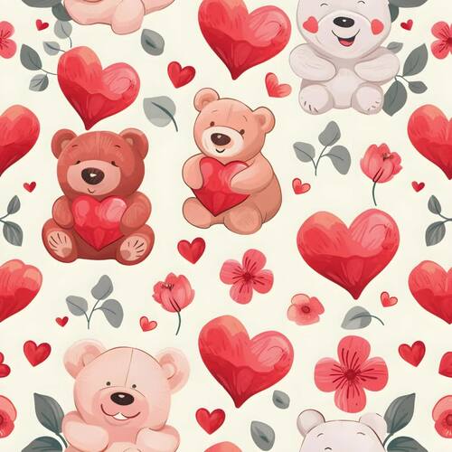 Valentine Teddy Bear Seamless Pattern Digital Background Paper | TPT
