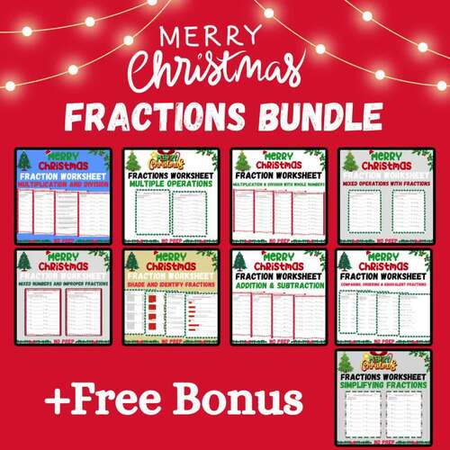Christmas Math Activities - Master Fractions Bundle No Prep + Free Bonus