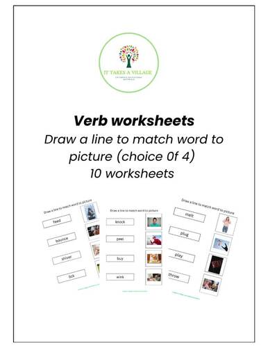 Verb worksheets-draw a line to match word to picture from a choice of 4