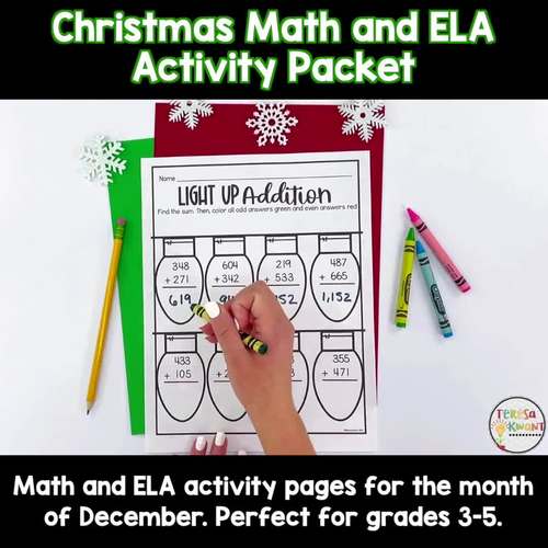 Christmas Activity Packet for Grades 3-5 Math and Literacy Printables