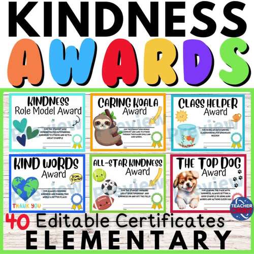 Kindness Awards Kindness Week Elementary SEL Good Character End of Year