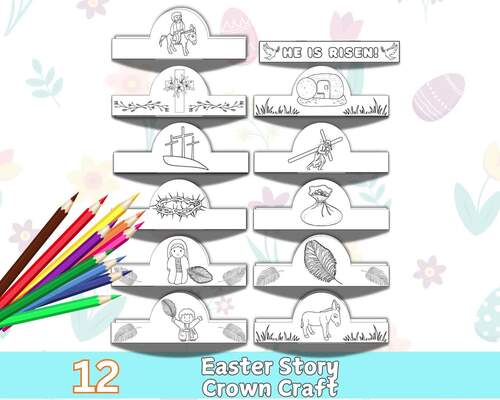 12 Easter Story Crowns, Printable Christian Headbands Craft Sunday School