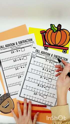 Fall Autumn Addition and Subtraction with a Number Line Worksheets ...