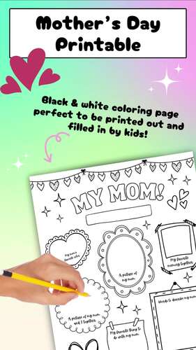 Mother's Day Worksheet, All About My Mom, Mother's Day Gift Idea, Printable