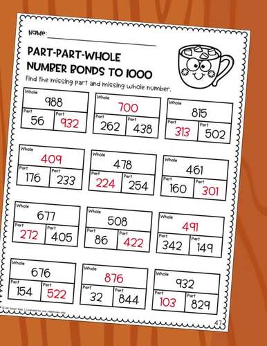 Winter Part-Part-Whole Number Bonds to 1000 Missing Whole & Missing ...