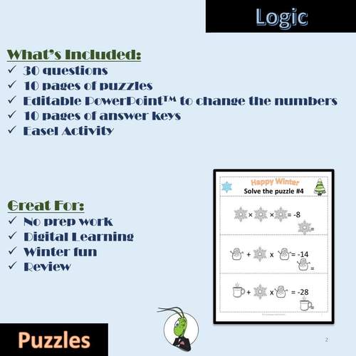 Winter Seasonal Logic Picture Puzzles for Number Sense in Algebra