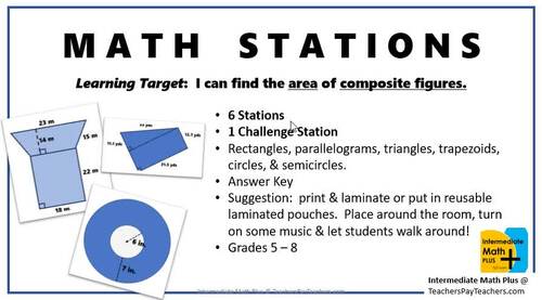 MATH STATIONS Area of Composite Figures by Intermediate Math PLUS