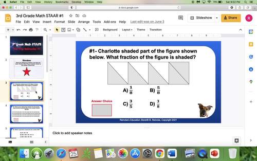 3rd Grade Math STAAR Interactive Practice #1 (Digital- Google Slides)