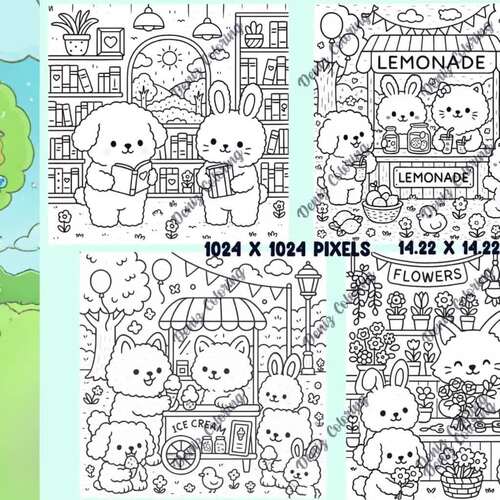 Fluffy Animal Friends Coloring Book for Kids with Cute Bunnies Kittens ...