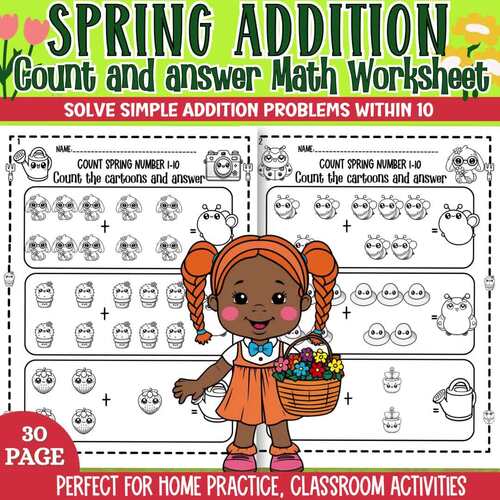 Spring Picture Addition Within 10 – Fun Math Worksheets for Grades for Kids