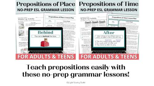 Adult ESL Prepositions Grammar Worksheets, Activities & Task Cards - Bundle