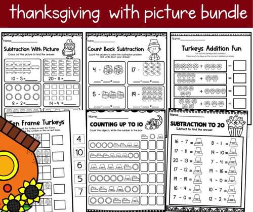 Thanksgiving Math Picture Practice Bundle |Thanksgiving Kindergarten ...