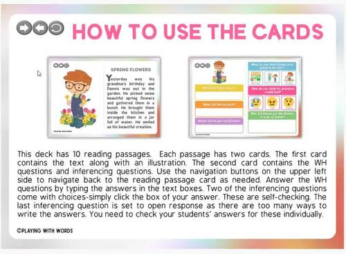 Spring Inferences Reading Passages with WH Questions Boom™ Cards