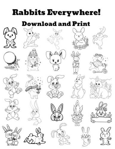 Rabbits Everywhere/25 Coloring Pages Plus/Cute Rabbits to Color/Funny ...