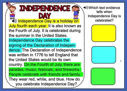 Fourth of July Reading Comprehension Boom Cards by 3rd Grade Engaged