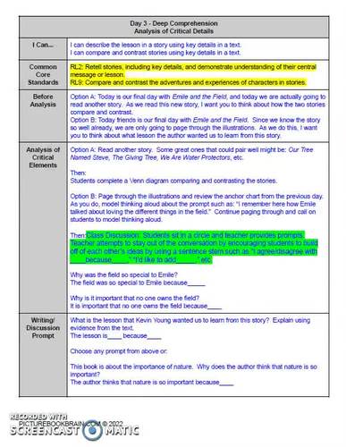 Emile and the Field by Kevin Young Lesson Plan and Activities | TPT