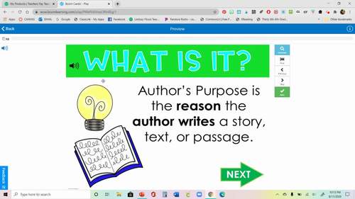 Author's Purpose | Distance Learning | Boom Cards by Lindsay Flood