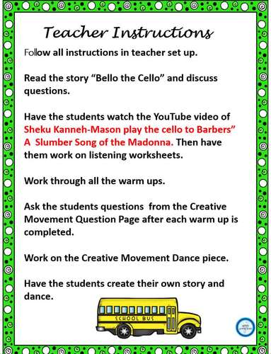 Music Literacy Unit Based on the Book "Bello the Cello" by TEACH KIDS MUSIC