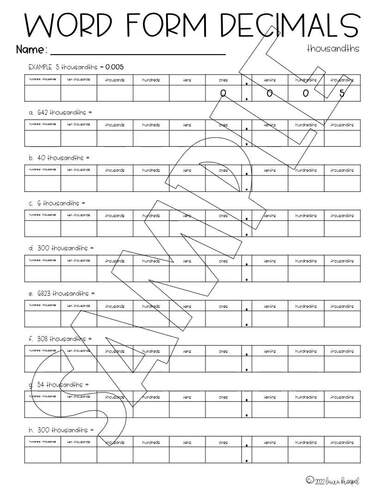 Decimals in Place Value Charts (adding, subtracting, word form ...