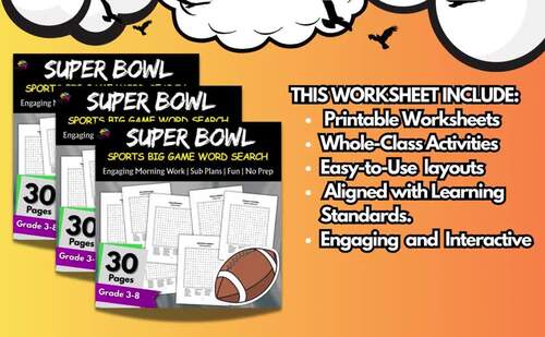 Super Bowl Sports Big Game Word Search Puzzle Activities 4th,5th,6th ...