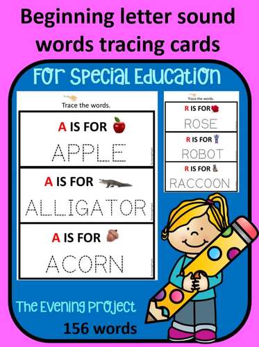 Beginning letter sound words tracing cards for Autism & Special Education