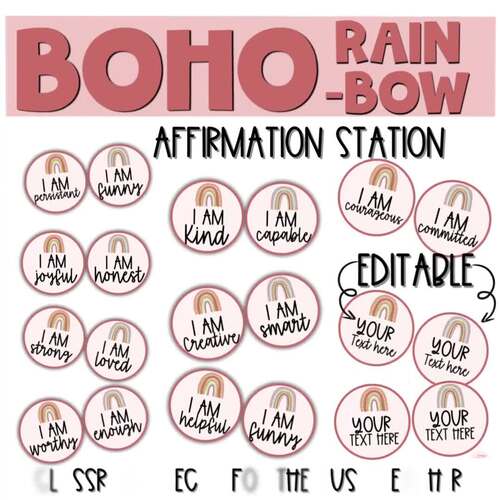 EDITABLE Boho Rainbow Affirmation Station Posters, Self Confidence ...