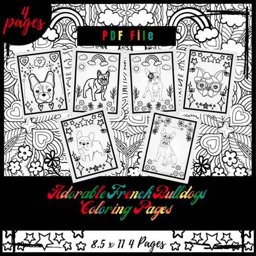 Adorable French Bulldogs Colouring Pages For kids, PDF Printable ...