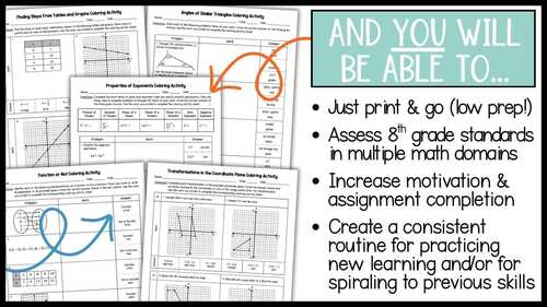 8th Grade Math Review Coloring Activity Fall & Winter Growing Bundle