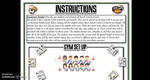 PE Warm Up Activity (Roll-A-Sport Fitness) by Jags' Den PE Resources