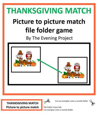 Thanksgiving match file folder game for Kindergarten and Special Education