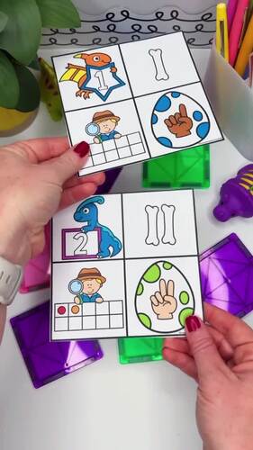 Dino Counting Number Match Up Numbers to 10 Puzzle/Magnet Building