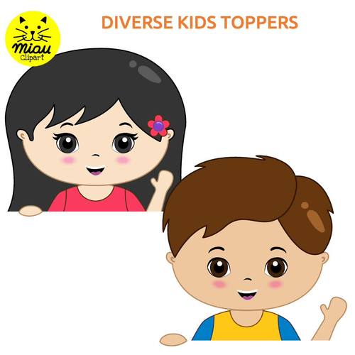 Toppers Diverse Kids Clip Art | Multicultural | Gif - Png by Miau clipart