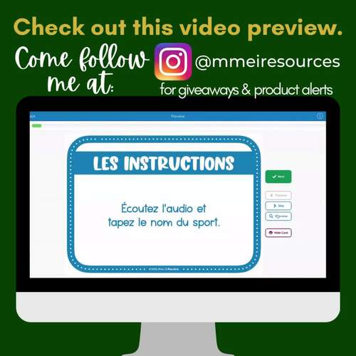 Les sports | Boom Cards | Listening and Writing Vocabulary Activity