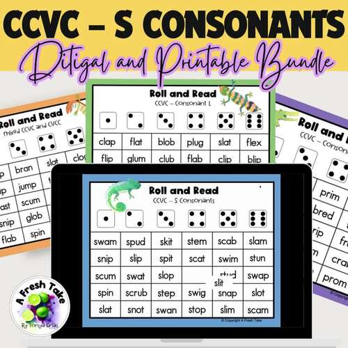 CCVC – S Consonants Roll and Read - Digital PLUS Printable Bundle