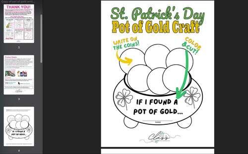 St. Patrick's Day Writing Craft and Coloring Pages with Pot of Gold ...