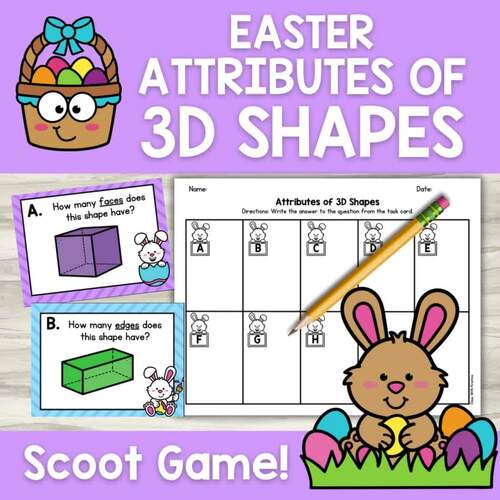Easter 3D Shapes Attributes (Solid Figures) Scoot Game Task Cards Math ...