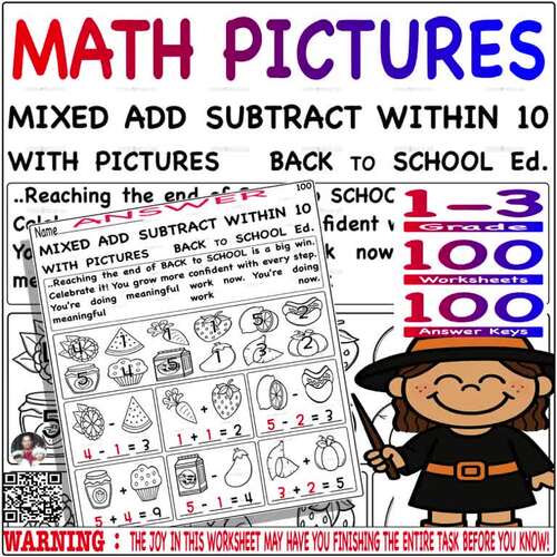 Mixed addition and subtraction within 10 with pictures Worksheet Boost ...