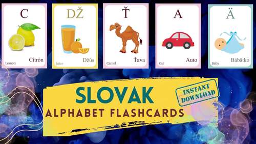 SLOVAK Alphabet FLASHCARD with picture, Learning Slovak, Slovak Letter ...