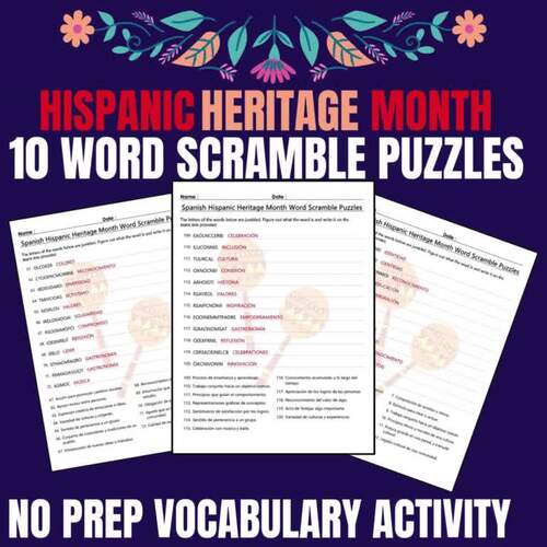 Spanish Word Scramble 10 Puzzles, Hispanic Heritage Month No Prep ...