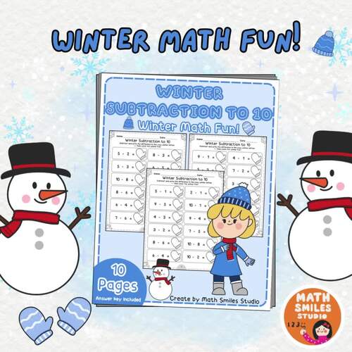 Winter Subtraction to 10 | Cozy Mitten Math Worksheet | Kindergarten ...