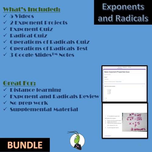 Exponent and Radical Operations Algebra 1 Google Bundle | TPT