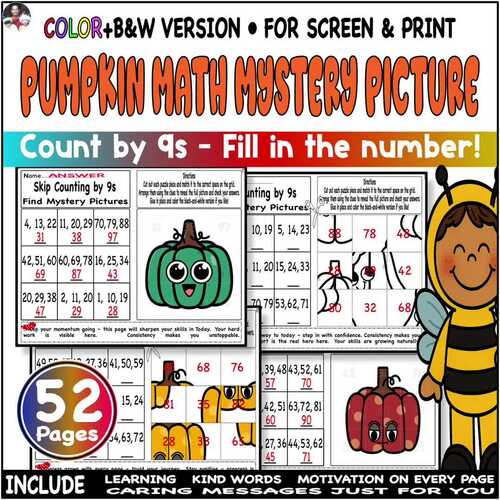 Pumpkin Skip Counting by 9s – Fill in the Number | Fall Math Mystery ...