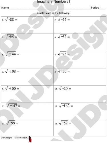 Imaginary Numbers I Printable Handout Homework By Dnjdesigns And 