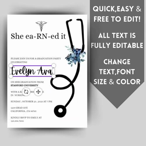 Nurse Graduation Invitation | Editable & Printable Template | Nurse Invite