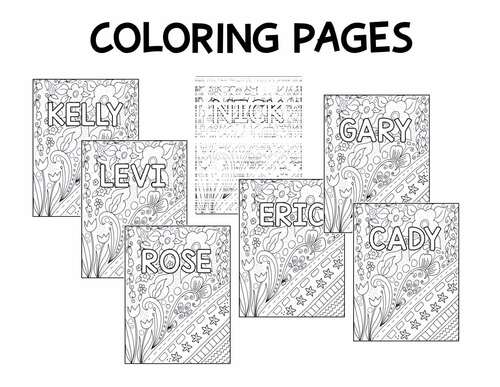 Custom Name Coloring Pages, Spring Floral Coloring Worksheets, Editable