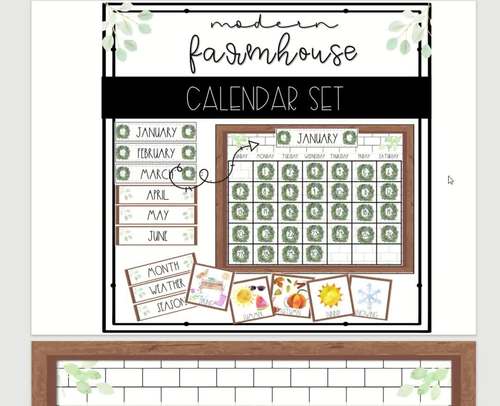 Modern Farmhouse Classroom Decor Calendar SET with season and Weather SET#1