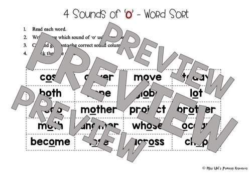 LEM Phonics | Rules | 4 Sounds of 'O' | Sound Sort Worksheet ...