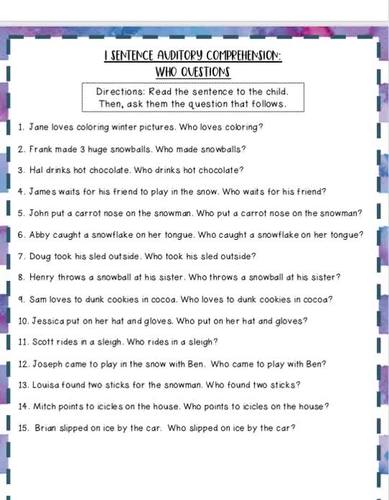 Winter Auditory Comprehension Pack by Candy Apple Speech | TPT