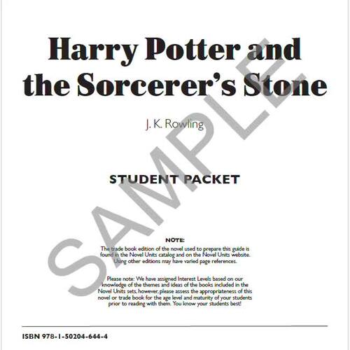 Harry Potter and the Sorcerer's Stone Novel Units® Student Packet Novel ...